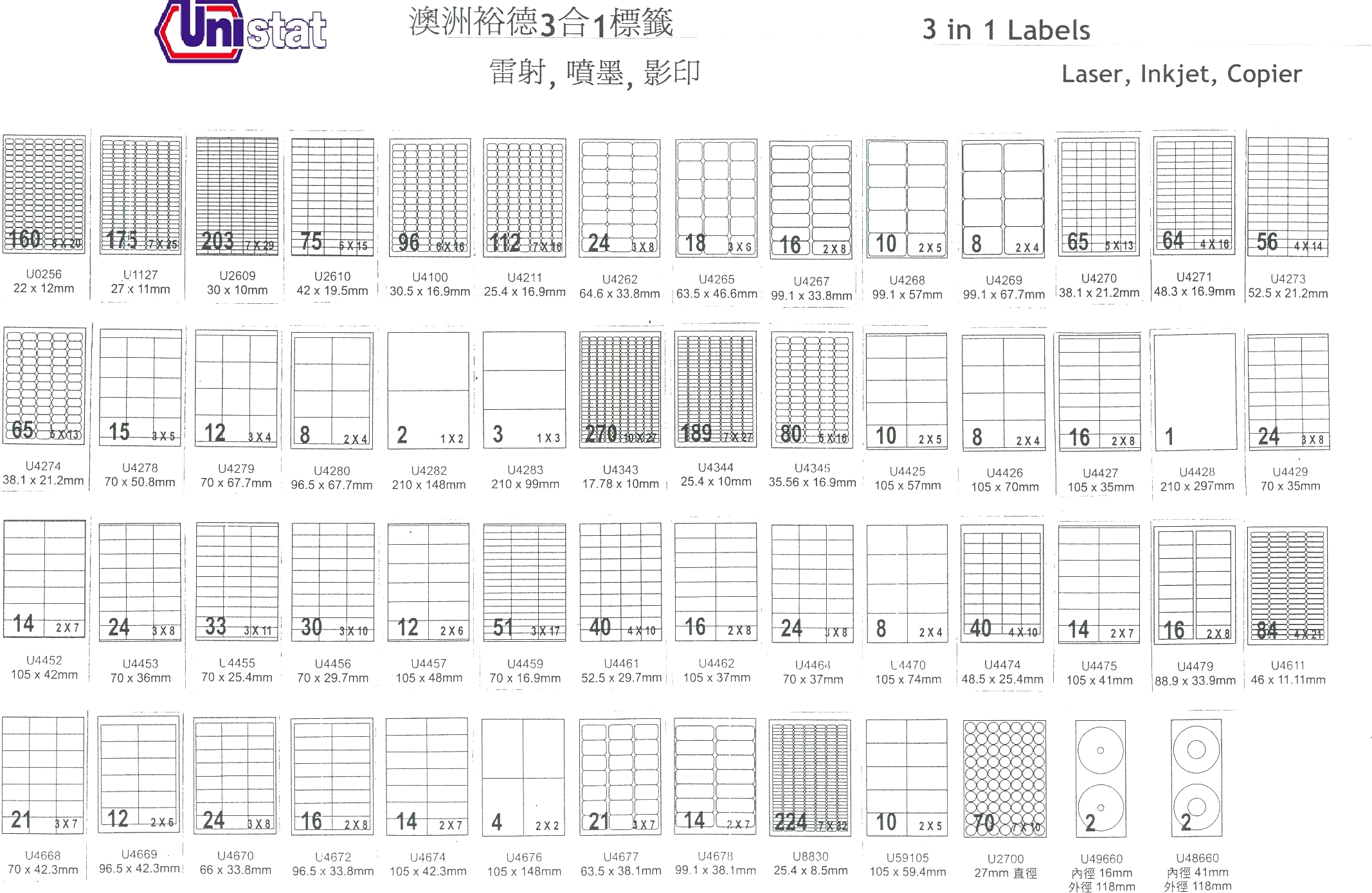 Unistat A4 White Multi-Purpose Label 白色多用途打印標籤-天下文儀有限公司 (OfficeShopping ...